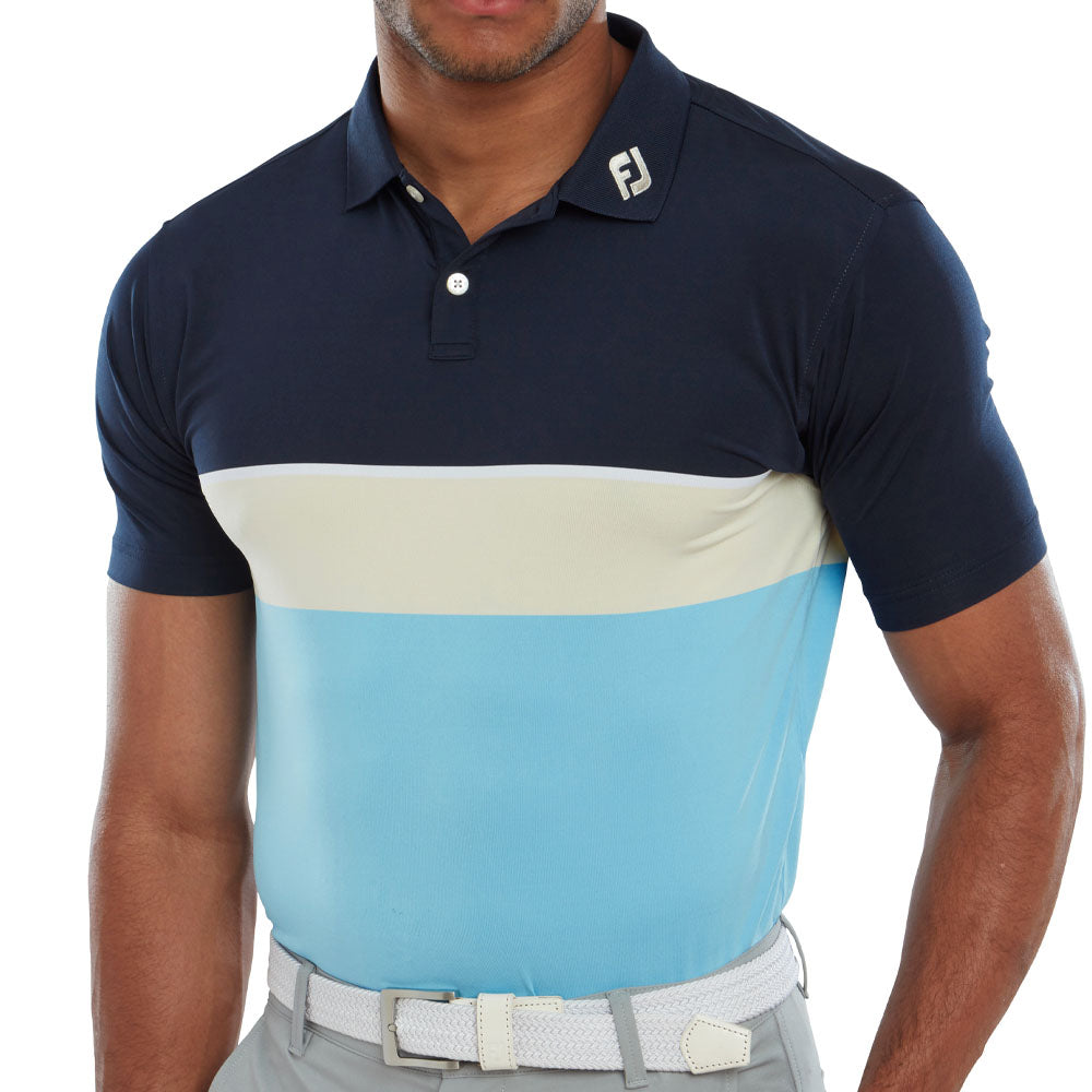 FootJoy Colour Theory Polo Shirt - Navy/White/Almond/True Blue