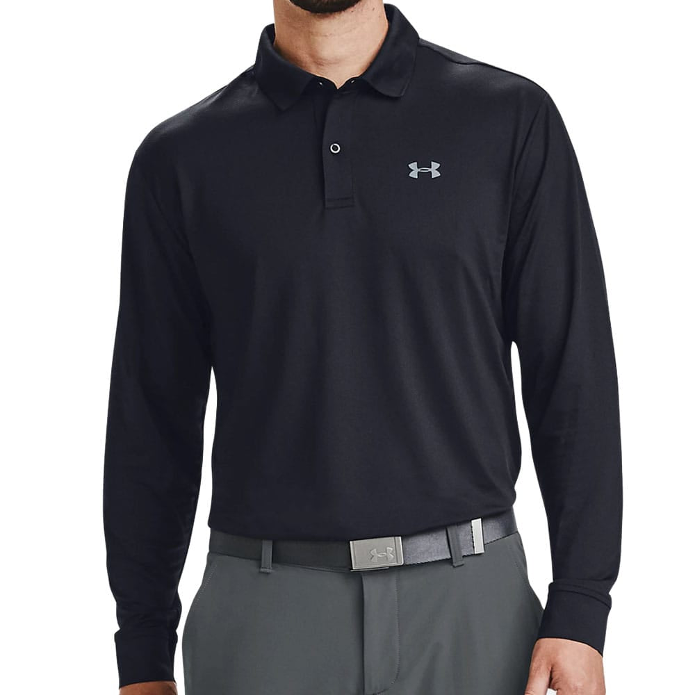 Under Armour Performance Textured Long Sleeve Polo Shirt - Black/Pitch